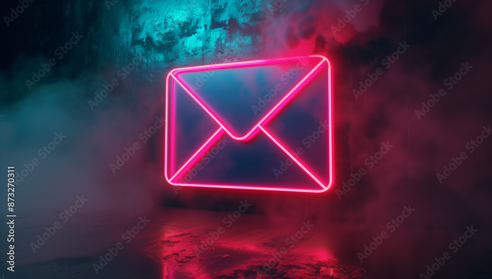 Neon glowing email icon dark background smoke glow effect Email ...