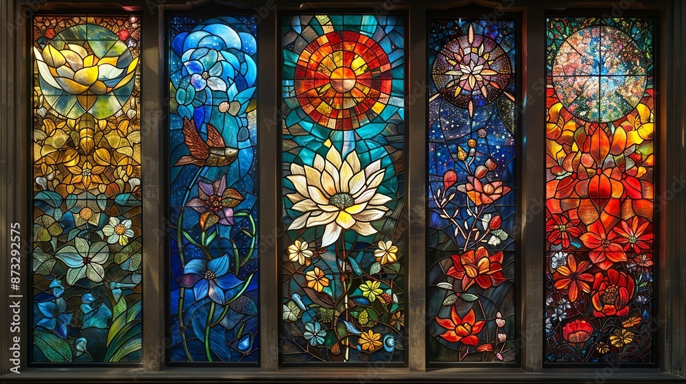 Intricate stained glass patterns depicting religious themes for ...