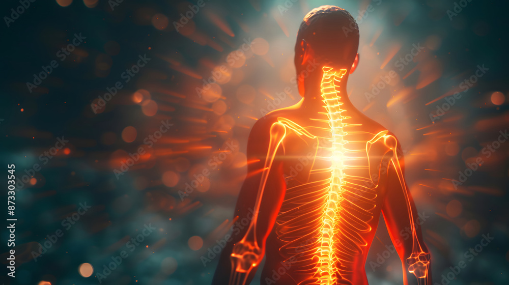 A man having acute pain in the back, 3D Illustration, Muscle is a soft ...