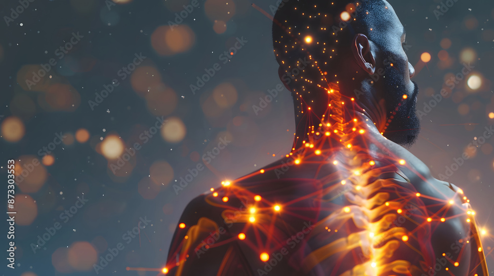 A man having acute pain in the back, 3D Illustration, Muscle is a soft ...