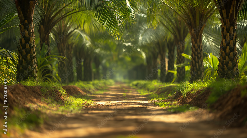 Palm Oil Plantation With An Alley: Lush Greenery And Neatly Aligned ...