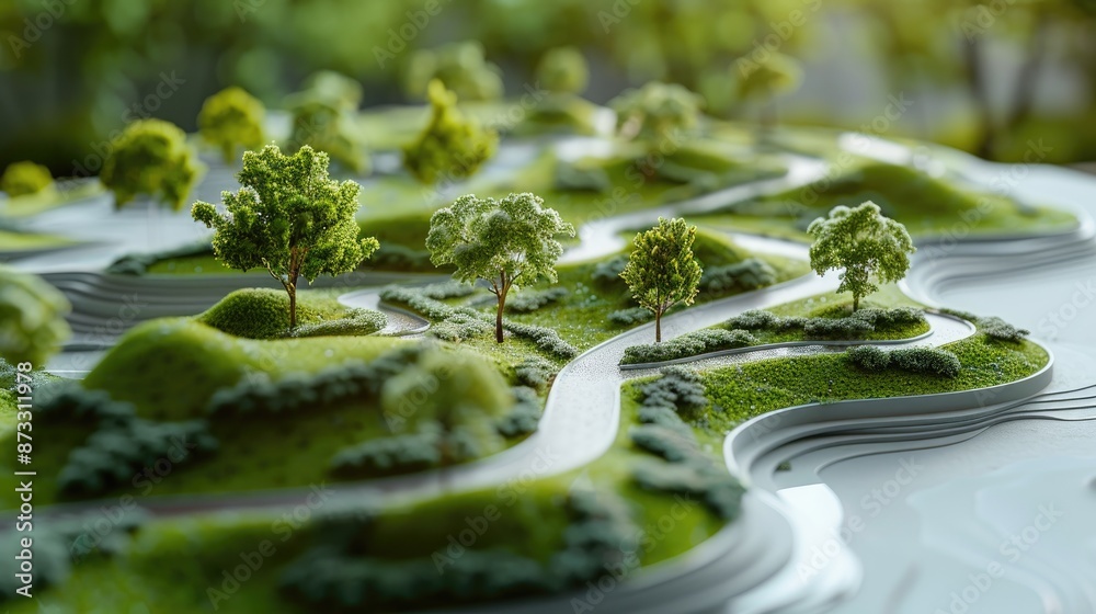 Detailed architectural model of a sustainable park landscape with ...