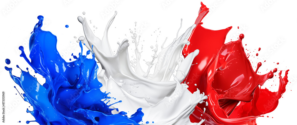 colorful french paint splash flag blue red whitwe color liquid ...