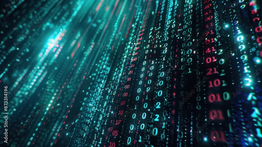 Abstract Futuristic Cyberspace With Binary Code Matrix Background With Digits Programming Code