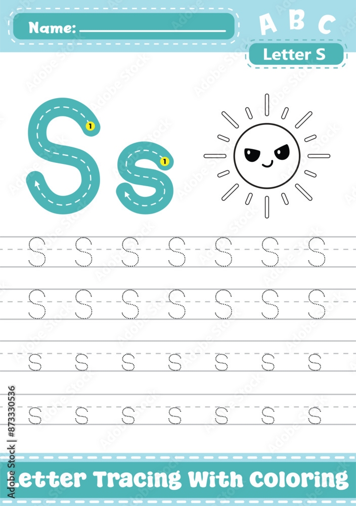 Letter S Uppercase Lowercase Tracing Worksheet with Coloring Apple ...