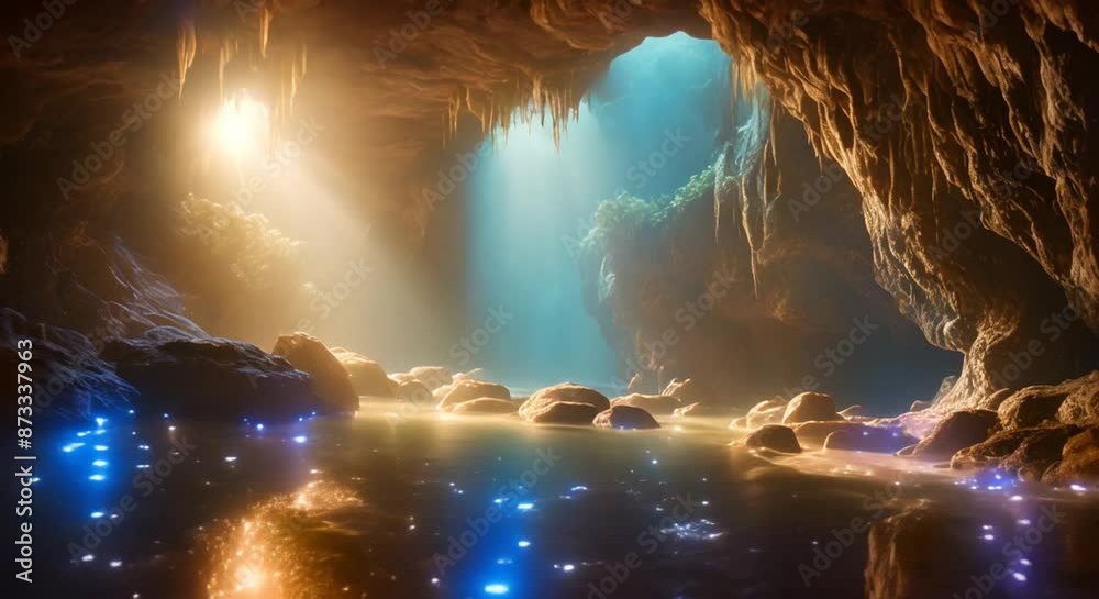 Fantasy glowing cave Enchanting underground world illuminated by ...