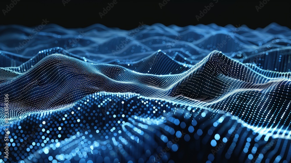 An elegant 3D terrain model made of interconnected digital points and ...