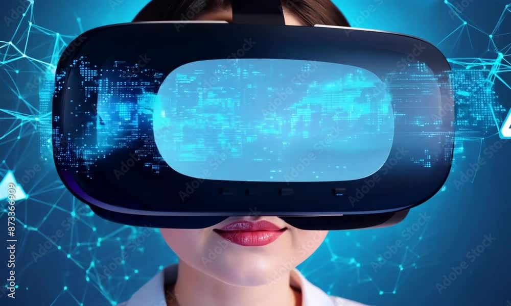 Businesswoman is experiencing virtual reality using a vr headset ...