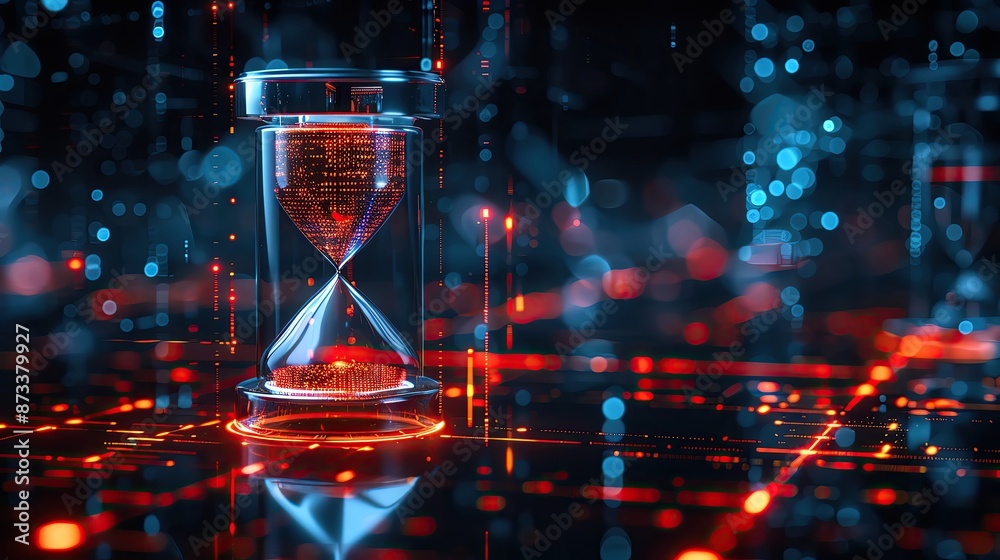 Futuristic digital hourglass with glowing elements, symbolizing ...