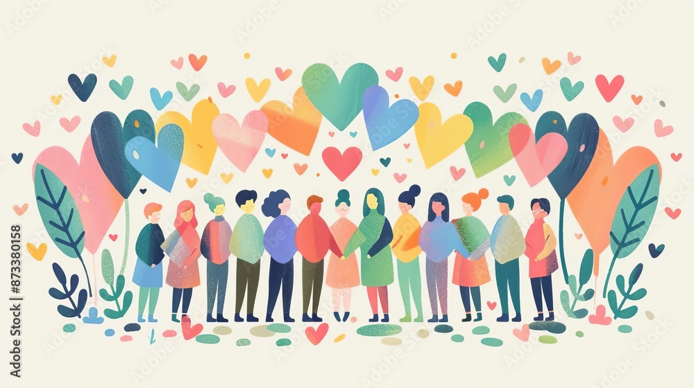 LGBTQ love and support with rainbow ribbon, heart symbols, and ...