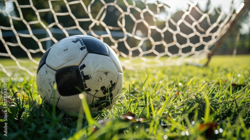 soccer ball in goal net. Soccer ball, Close up of a soccer ball in the ...