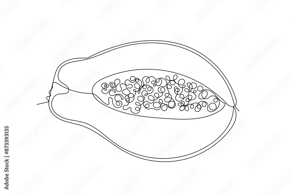 Line Art Papaya Tropical Fruit Illustration. Curve Continuous Line ...