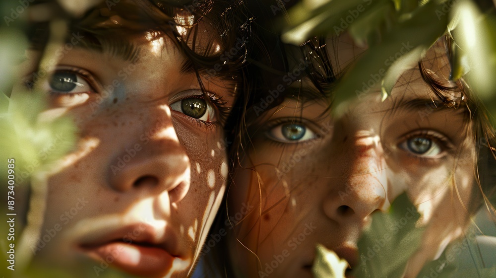 Close-up of Adam and Eve in the garden of Eden in a visual ...