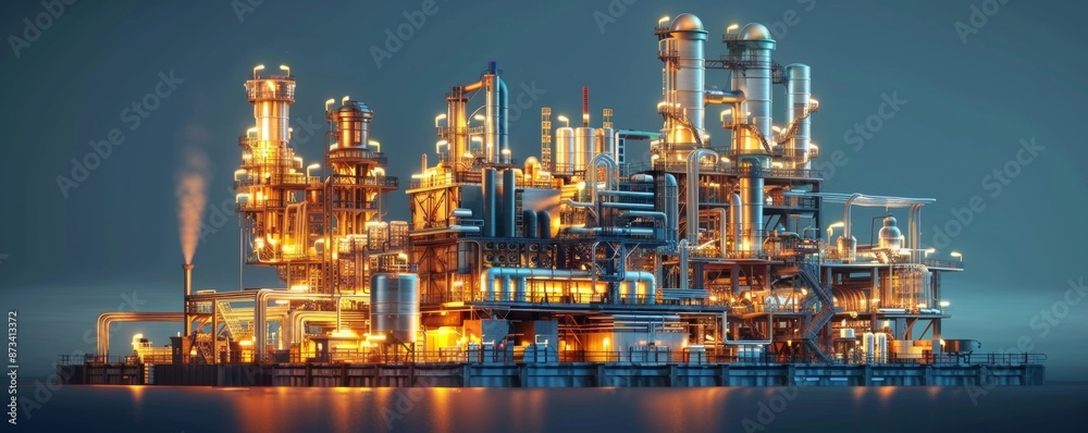 Evolution from a simple oil rig to a large oil and gas plant ...