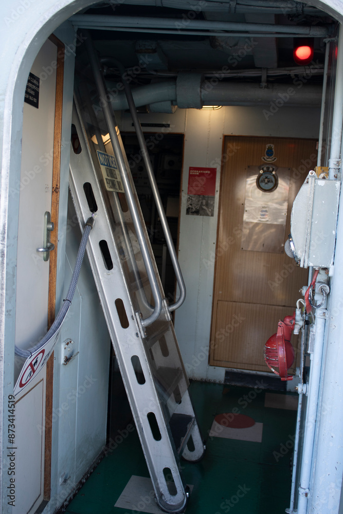 Captivating perspective of an Australian naval warship's corridor ...