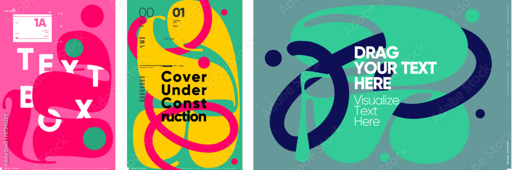 A vibrant set of posters with customizable text boxes and content areas ...