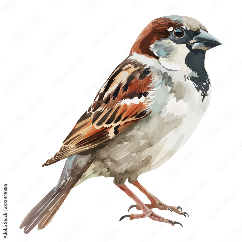 Watercolor of a Sparrow bird, isolated on a white background, design ...