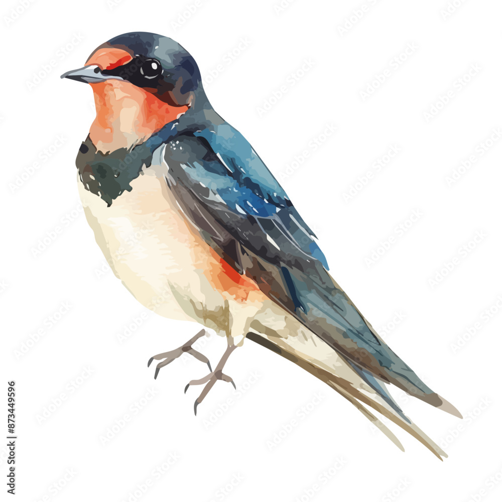 Watercolor of a Swallow bird, isolated on a white background, design ...