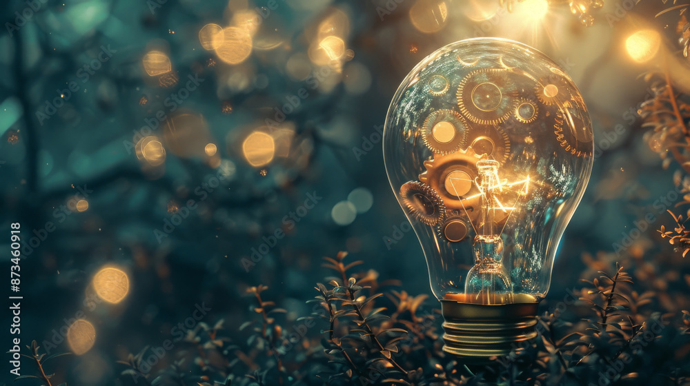 Light bulb with gears represents innovation and technology. It ...
