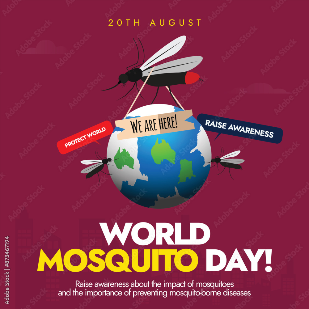 World Mosquito day. 20th August Mosquito day celebration banner with ...