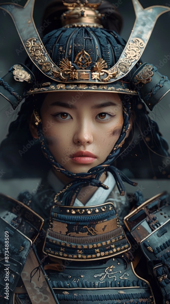 Valiant icon - japanese samurai portrait, highlighting the fierce ...