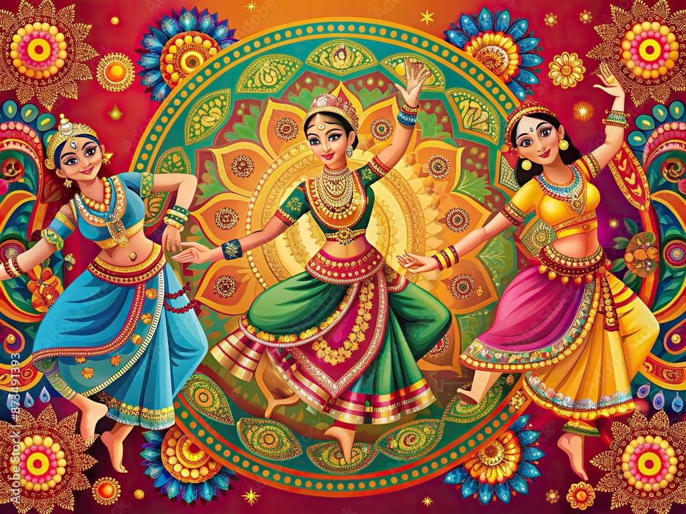 Vibrant colorful background with intricate traditional Indian folk ...