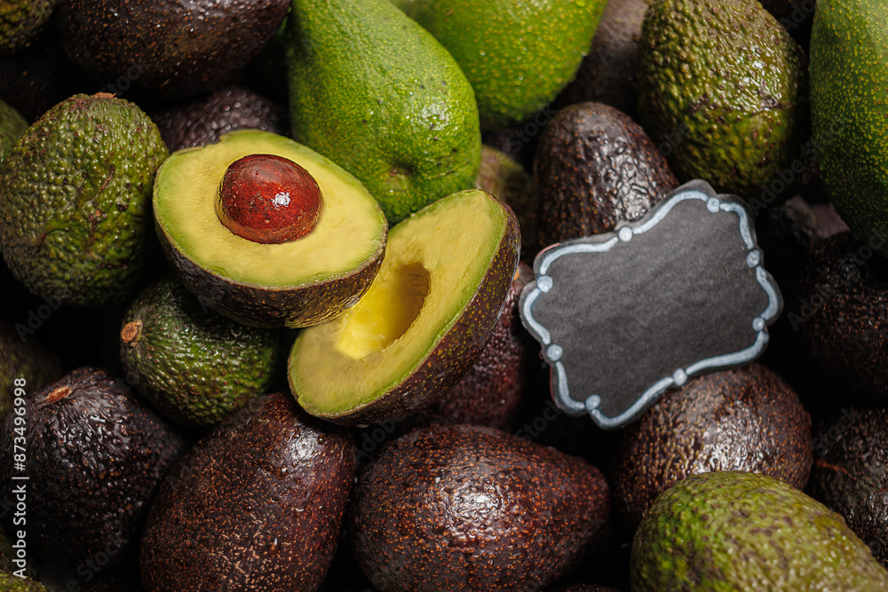 Chilean Hass Paltas, close-up view of Hass and Fuerte paltas with a cut ...