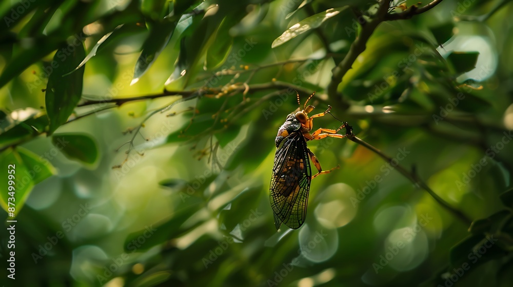 Baby cicadas singing in the green trees. Stock Photo | Adobe Stock