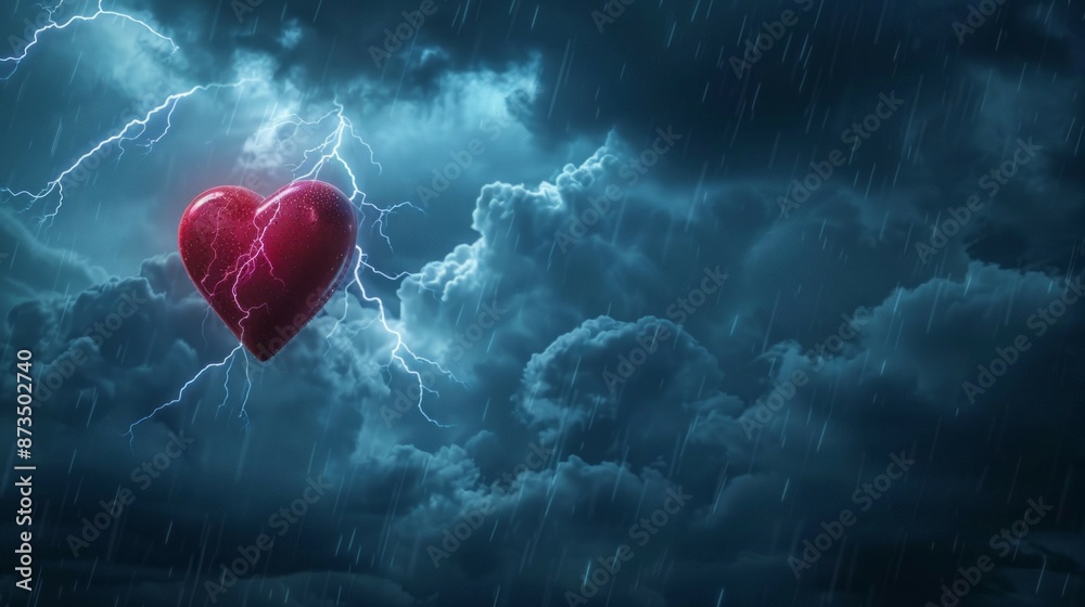 Heart in the storm - love endures. A red heart defies the elements ...