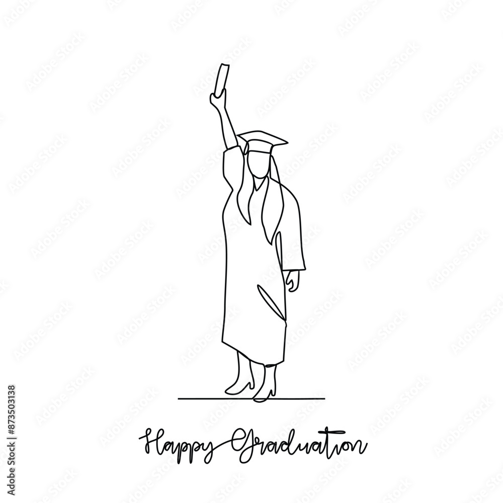 One continuous line drawing of Graduation ceremony vector illustration ...