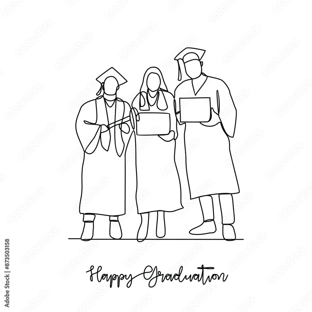 One continuous line drawing of Graduation ceremony vector illustration ...