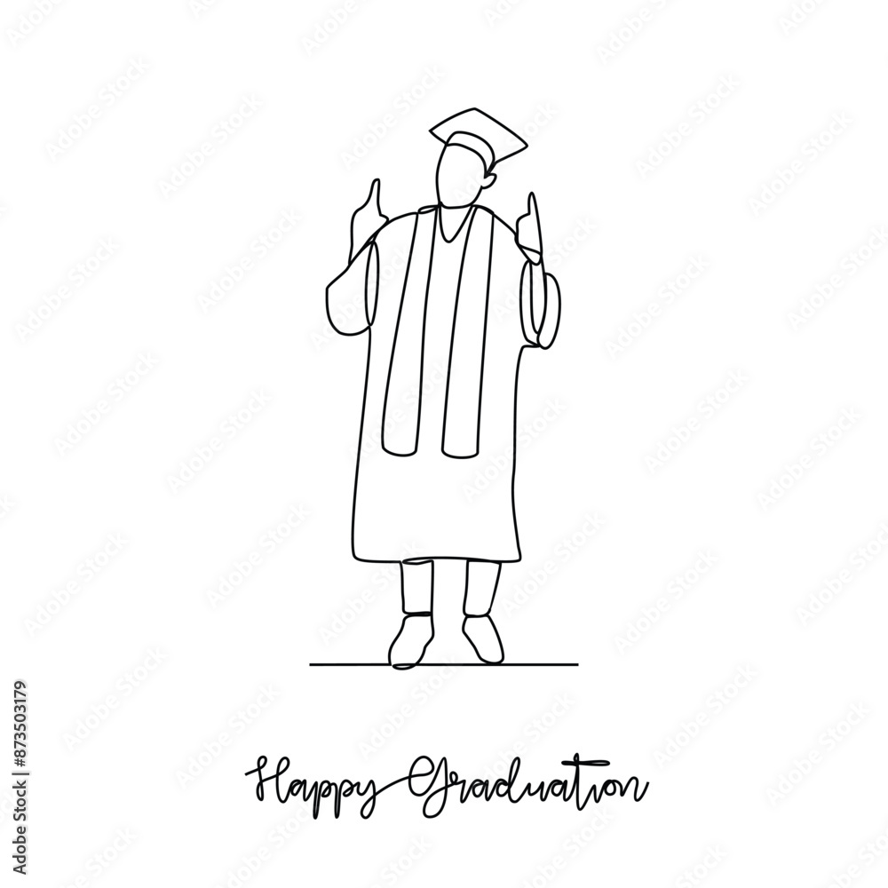 One continuous line drawing of Graduation ceremony vector illustration ...
