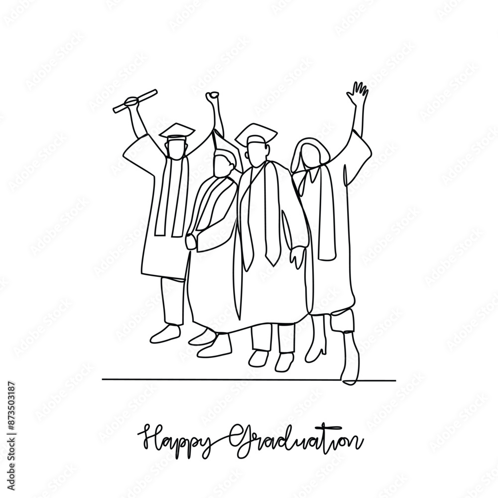 One continuous line drawing of Graduation ceremony vector illustration ...