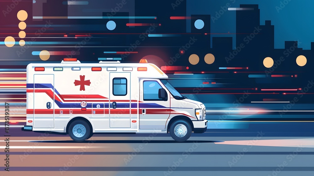 quick response medical ambulance vehicle or truck speeding on the way ...