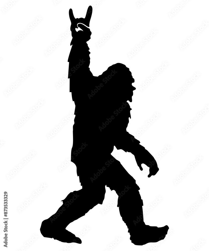 black bigfoot sasquatch doing rock on hand gesture icon silhouette ...
