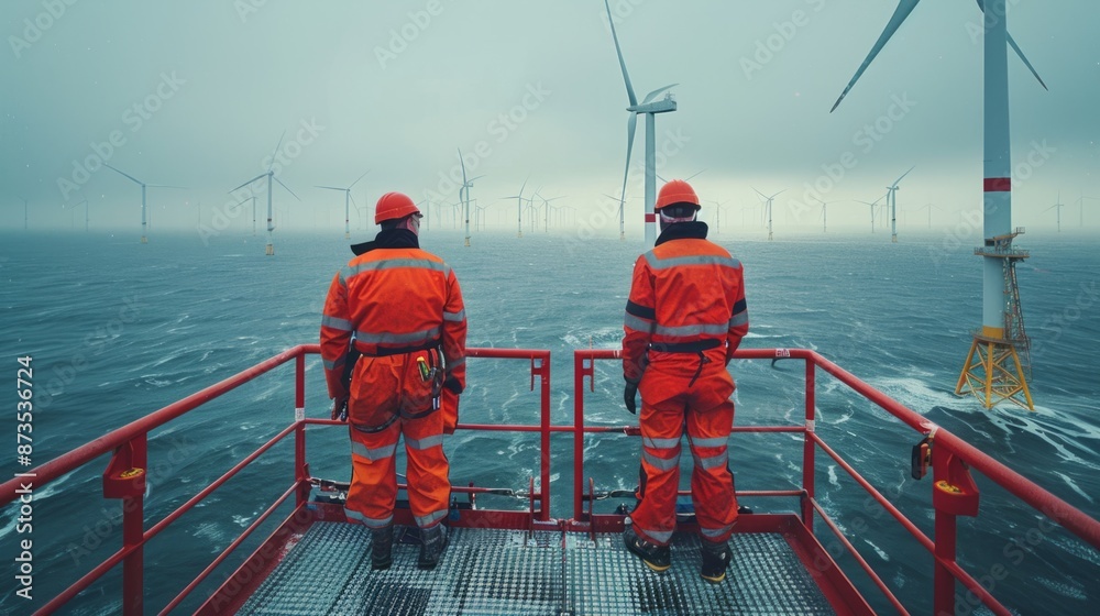 engineers on an elevated maintenance platform, highlighting the height ...