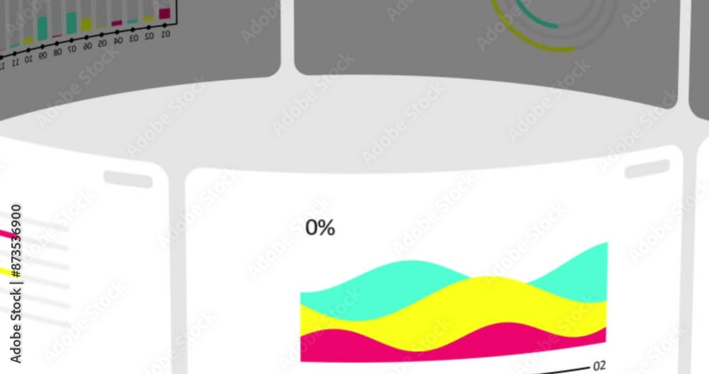 Extreme close up Spinning 3D Infographic Charts isolated on light gray ...