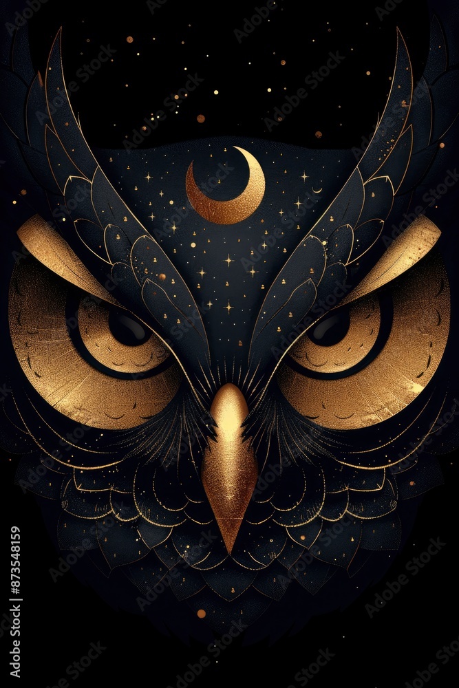 Minimalist owl and crescent logo design with brown color, an owl with a ...