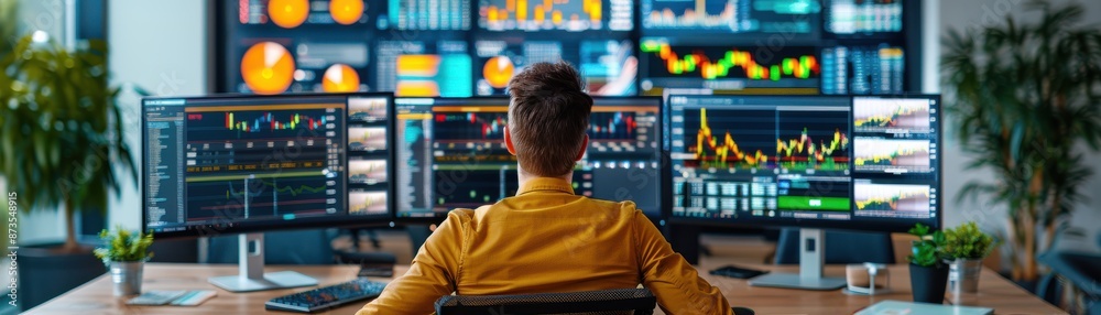 Cutting-edge financial headquarters with interactive trend mapping ...