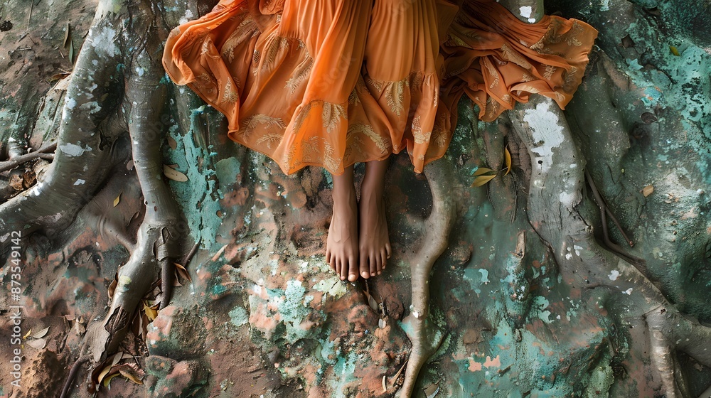 Bare feet of woman standing barefoot outdoors in nature, grounding ...