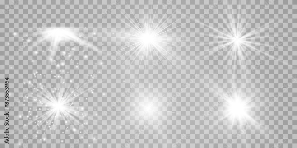 Light effect set. Glow isolated white transparent light effect set ...