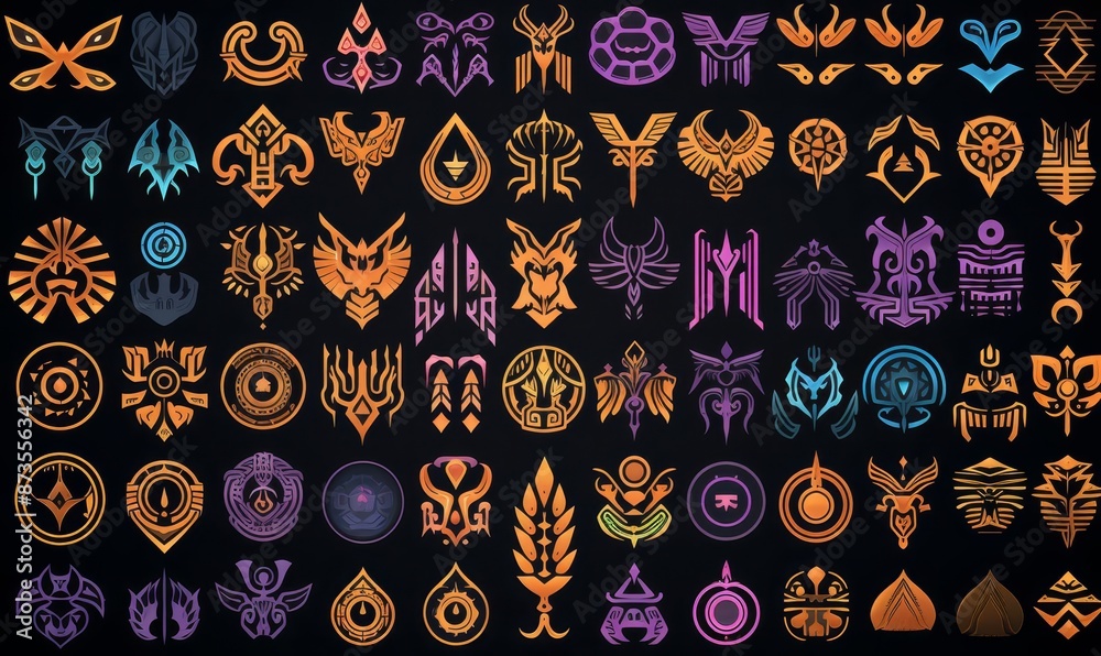legendary symbols flat design front view mythical patterns animation Complementary Color Scheme ...