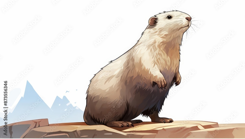 Lemming standing upright flat design side view arctic theme water color ...