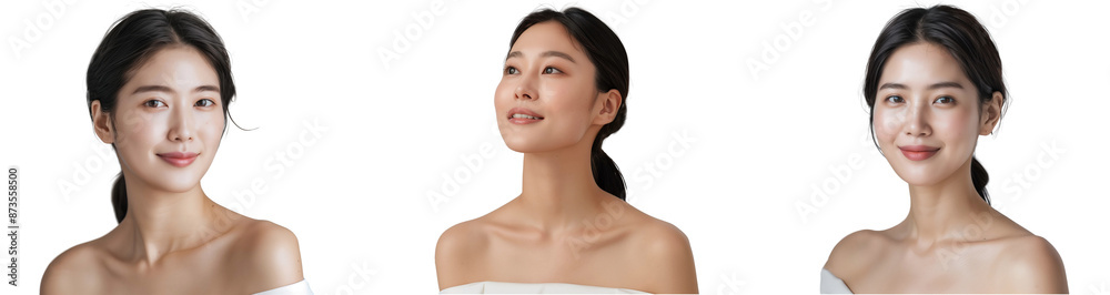 Set of portrait beautiful young Korean women with clean fresh skin on ...
