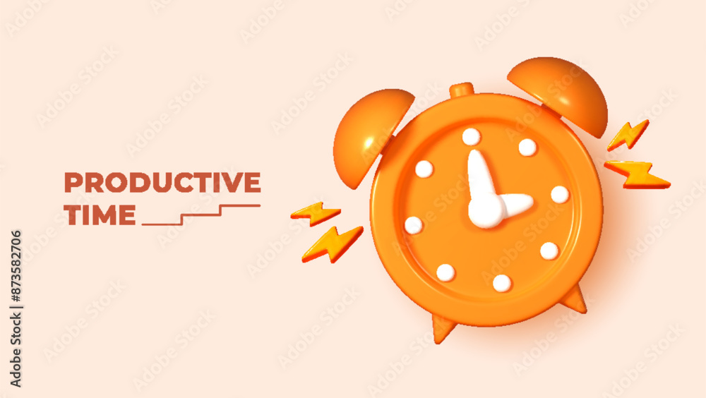 3D rendered vector illustration ringing alarm clock, isolated on a ...