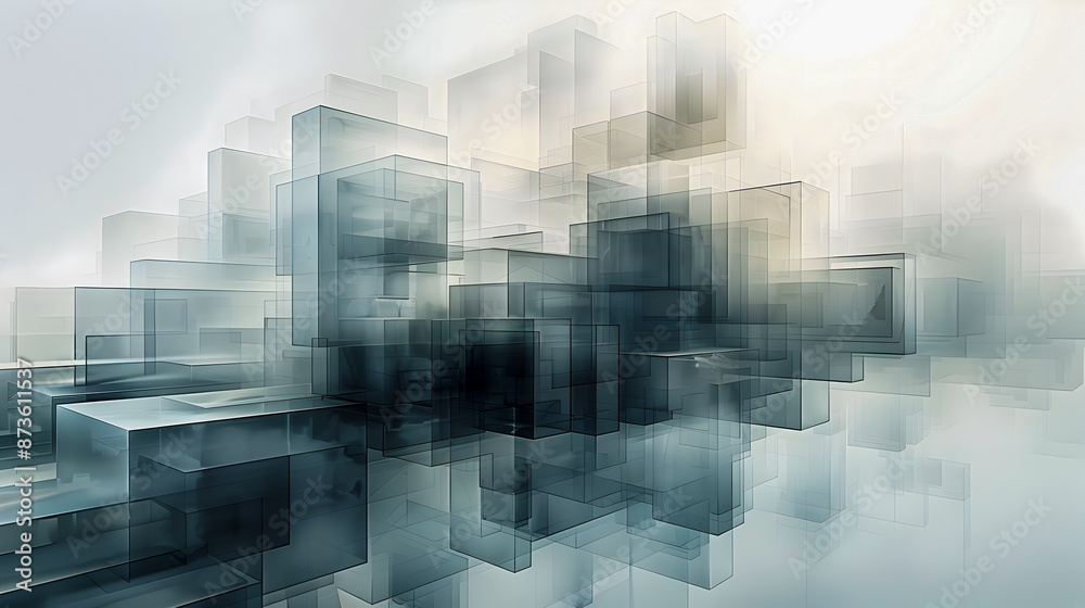 Minimalist modern abstract composition of overlapping transparent line ...