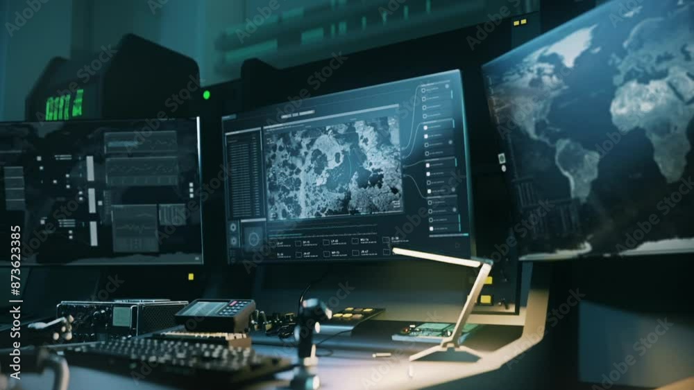 Control panel operating the modern army drone system. Army drone system ...