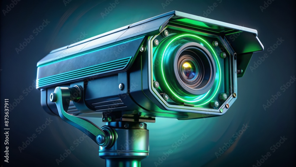 Futuristic surveillance concept featuring a sleek blue and green camera ...