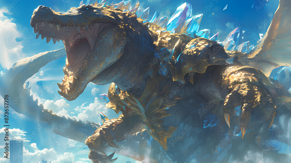 crocodile monster, body covered with crystals Stock Illustration ...