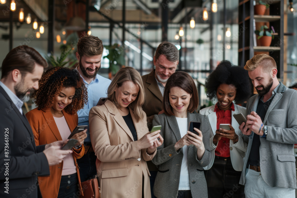 cohesive group of business people and planners work collaboratively as ...